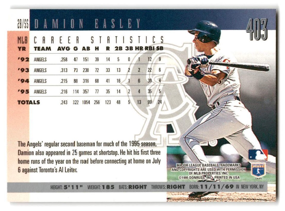 Damion Easley 1996 Donruss #403 California Angels BASEBALL | eBay