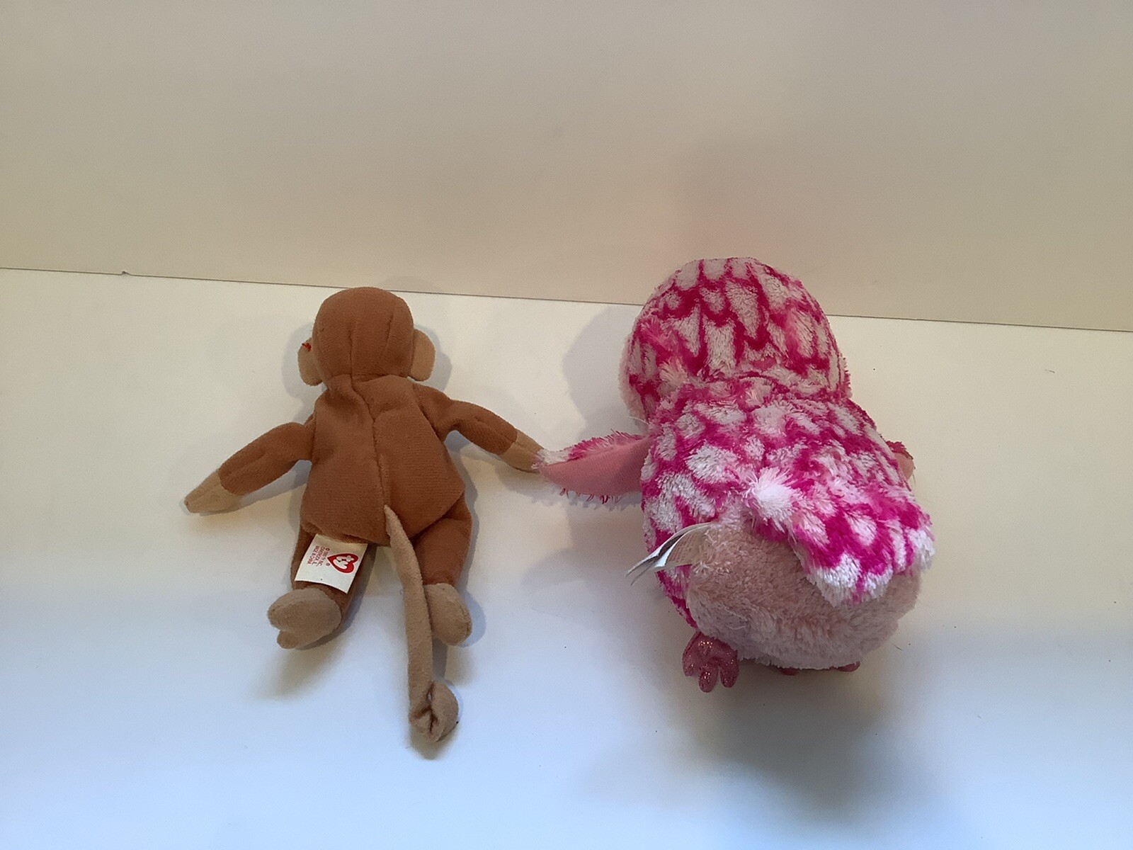 Lot of 2 Ty Plush Stuffed Animals Pinky the Owl And Mini Bongo Monkey ...
