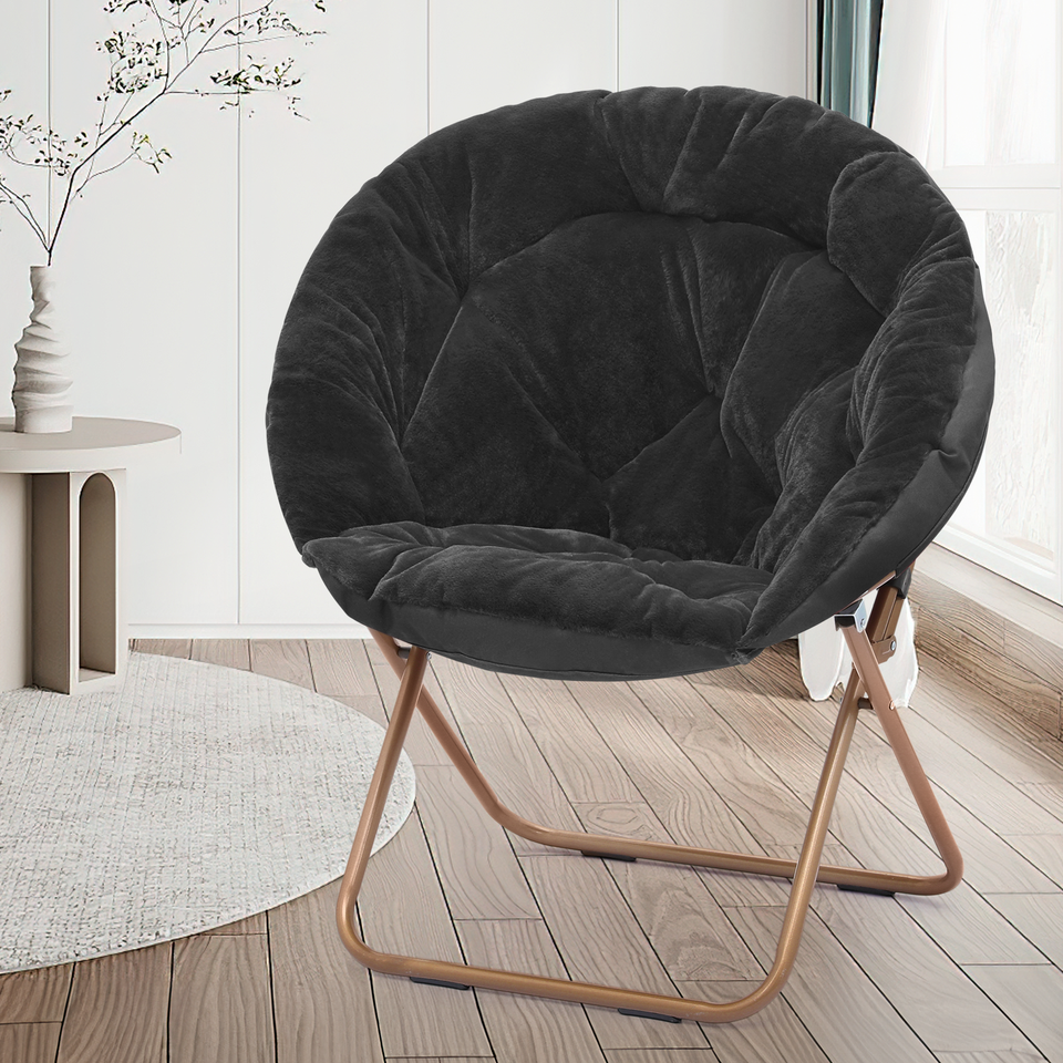 2 Pcs Folding Comfy Saucer Chair Home Relaxation Faux Fur Cozy Moon ...