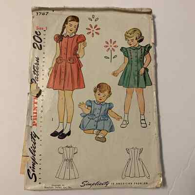 Simplicity Vintage Pattern #1787 Children and Girls Dress Sizes 1-8 | eBay