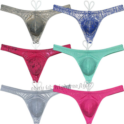 Men's Shining Bikini Swimsuit Bulge Pouch Swim Thong Drawstring ...