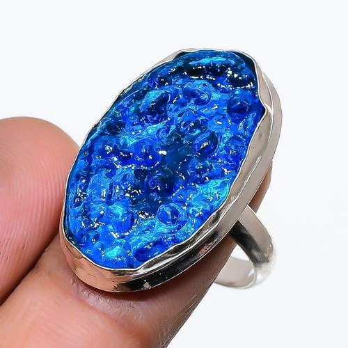 Blue Moldavite Gemstone Handmade 925 Sterling Silver Jewelry Ring Size ...