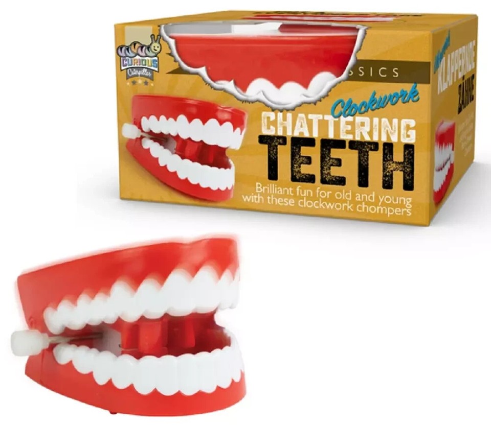 CHATTERING TEETH Novelty Joke Moving Jaw - 10622 WIND UP RED DENTURES ...