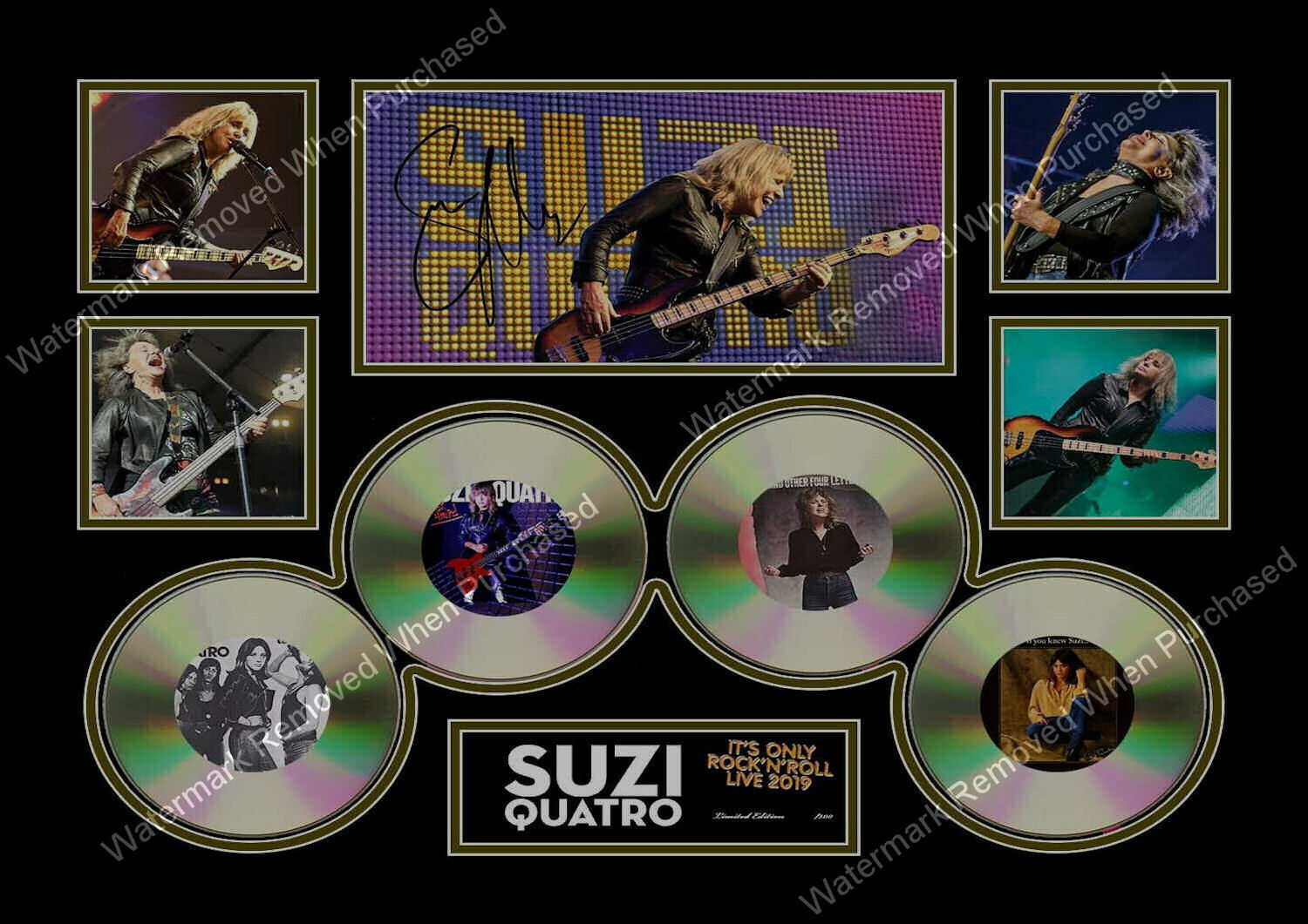 SUZI QUATRO SIGNED MUSIC MEMORABILIA CAN THE CAN AND 48 CRASH A4 PHOTO ...