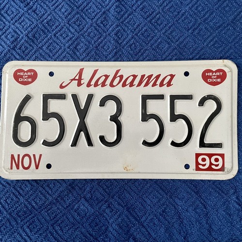 Alabama 1999 License Plate "Heart of Dixie" Nov 1999 65X3 552 White Red ...