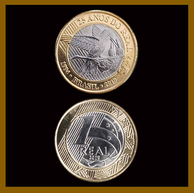 Brazil 1 Real Coin, 2019 "Commemorative 25 Year of Real" Bimetallic ...