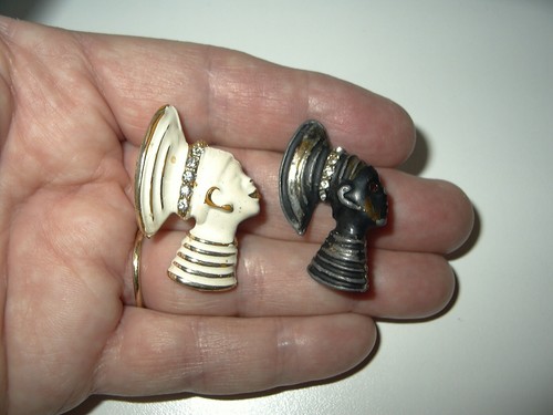 2 Vintage Cream Black Enamel Blackamoor African Tribal Negress Woman ...