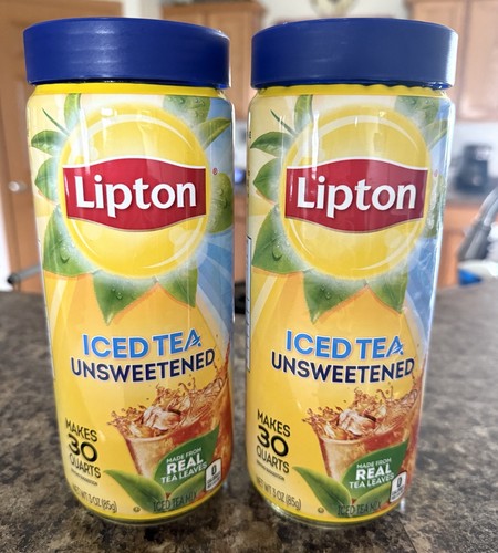 2 New Lipton Iced Tea Unsweetened Powder Instant Glass Jar 30 Qt Each ...