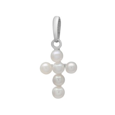 Rachel Koen Petite Freshwater Pearl Cross Pendant 14K White Gold 12mm ...