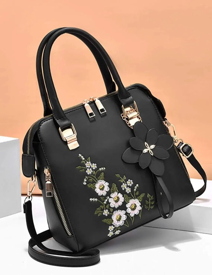 Women Purse. Cute Big Fashion Shoulder & Hand Floral Embroidery Design ...