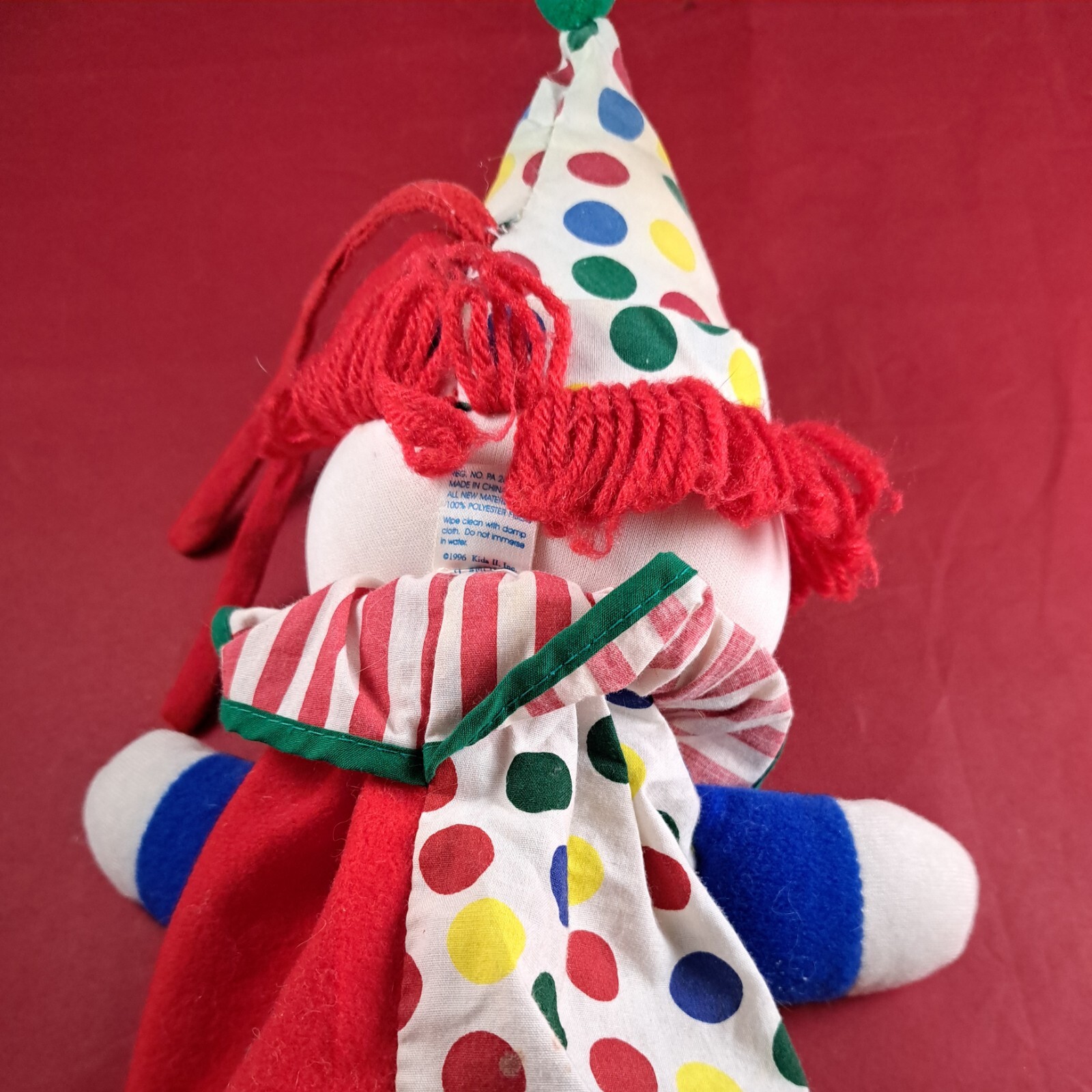 Vtg Kids II Musical Plush Clown Crib Pull Toy Baby Primary Red Blue ...