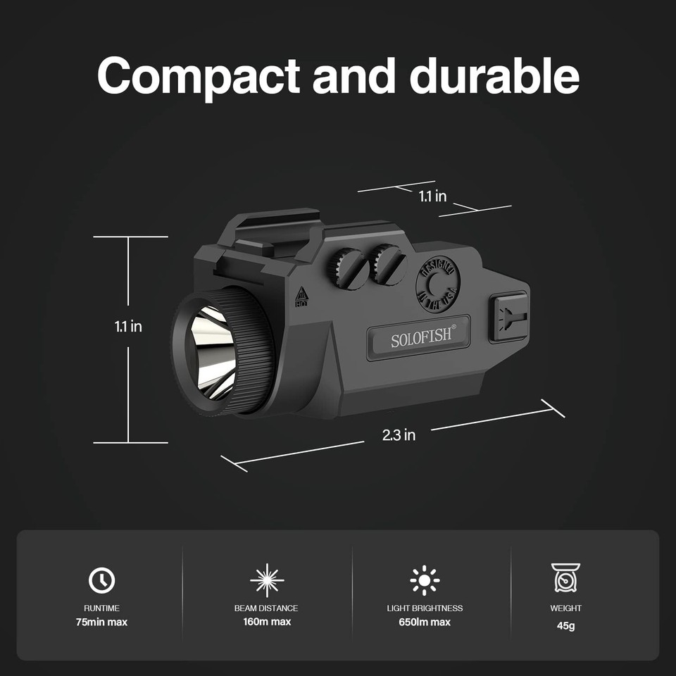 SOLOFISH 650 Lumens Flashlight Rechargeable Strobe Light for Pistol ...