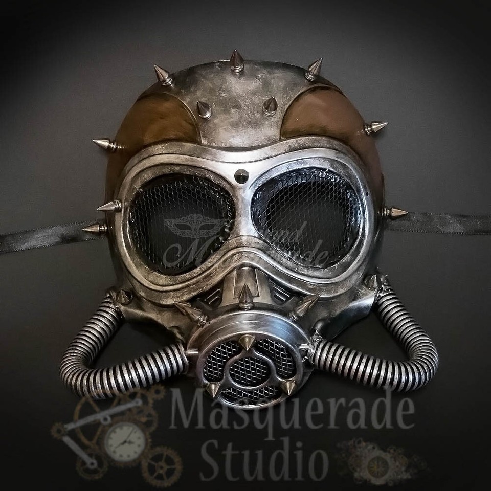 Men's Spiked Steampunk Gas Mask Halloween Costume Masquerade Ball Mask ...