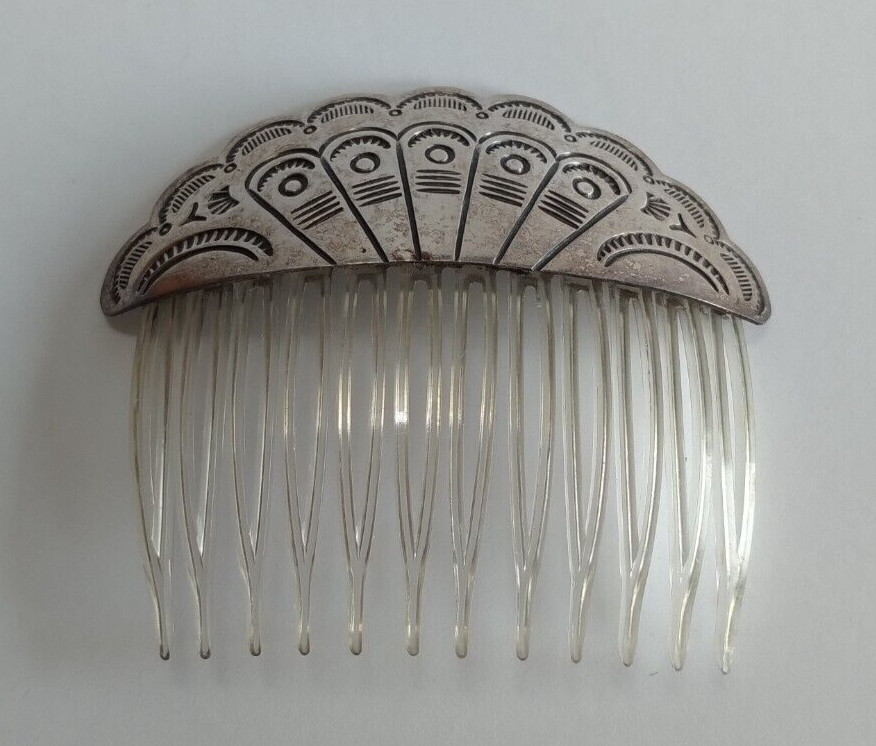 VINTAGE 1940S NAVAJO INDIAN SILVER HAIR COMB ORNAMENT* - Gem
