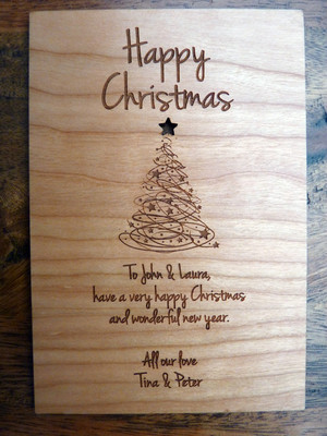 Personalised Wooden Christmas Cards : Custom Bespoke engraved wooden ...
