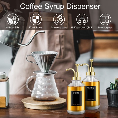 2 Pcs Coffee Syrup Dispenser Set with Labels Funnel 500ml Reusable ...