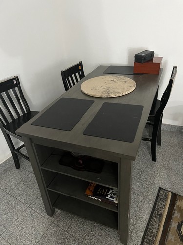 Raised dining table set for 4 with storage shelves and foot rest | eBay
