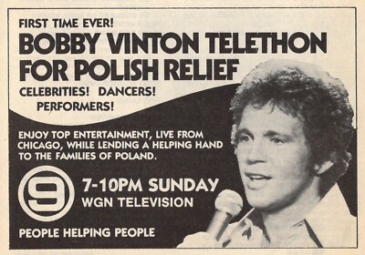 1981 WGN CHICAGO TV AD BOBBY VINTON TELETHON FOR POLISH RELIEF Poland ...