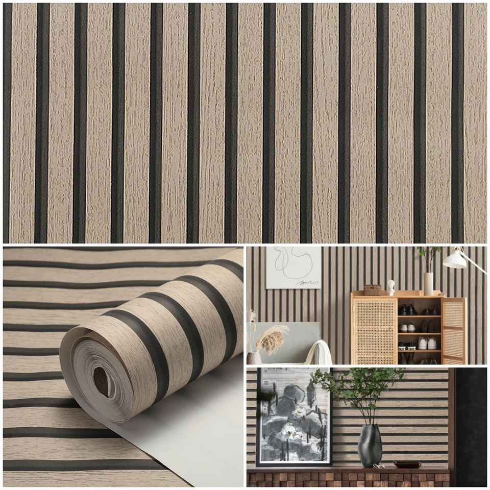 Wooden Slat Panelling Wallpaper 3D Effect Wood Panel Stripe Home Room ...