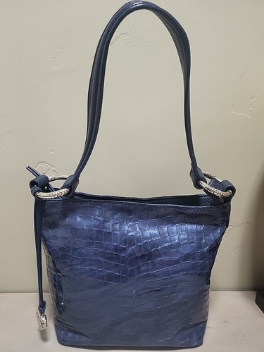Brighton Navy Blue Python Snake skin Patent Leather Shoulder Bag Purse ...