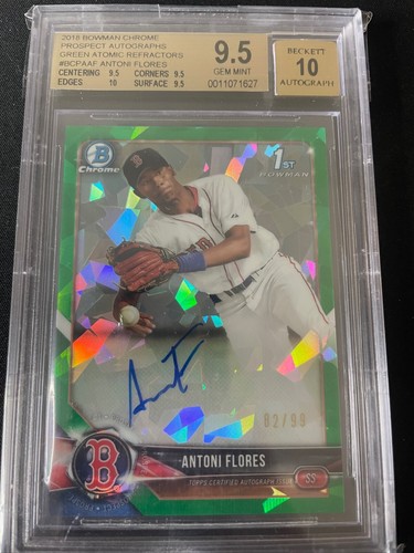 2018 Bowman Chrome ANTONI FLORES Green Atomic REFRACTOR AUTO /99 BGS 9. ...
