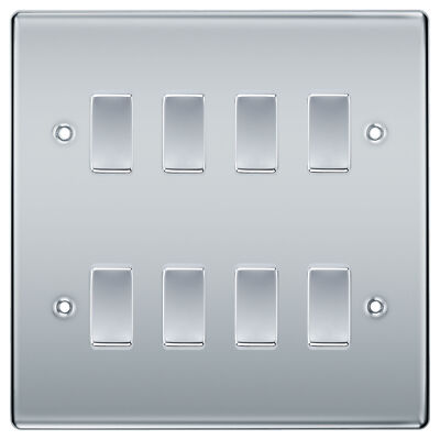 BG Polished Chrome 8 Gang 2 Way Custom Grid Light Switch with Back Box ...