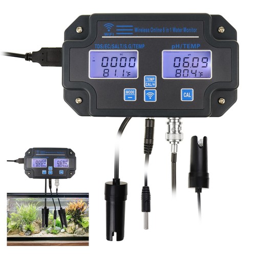 5.1" 6 in 1 Water Quality Tester Fish Tank Aquariums 24Hrs Online APP ...