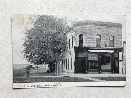 F1641 Postcard Case & Lathrop Bank Plankinton SD South Dakota -stain ...