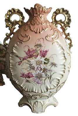 Porcelain Flask VASE, Austrian, Rococo, Rocaille/Shell, Gilt, Rose ...