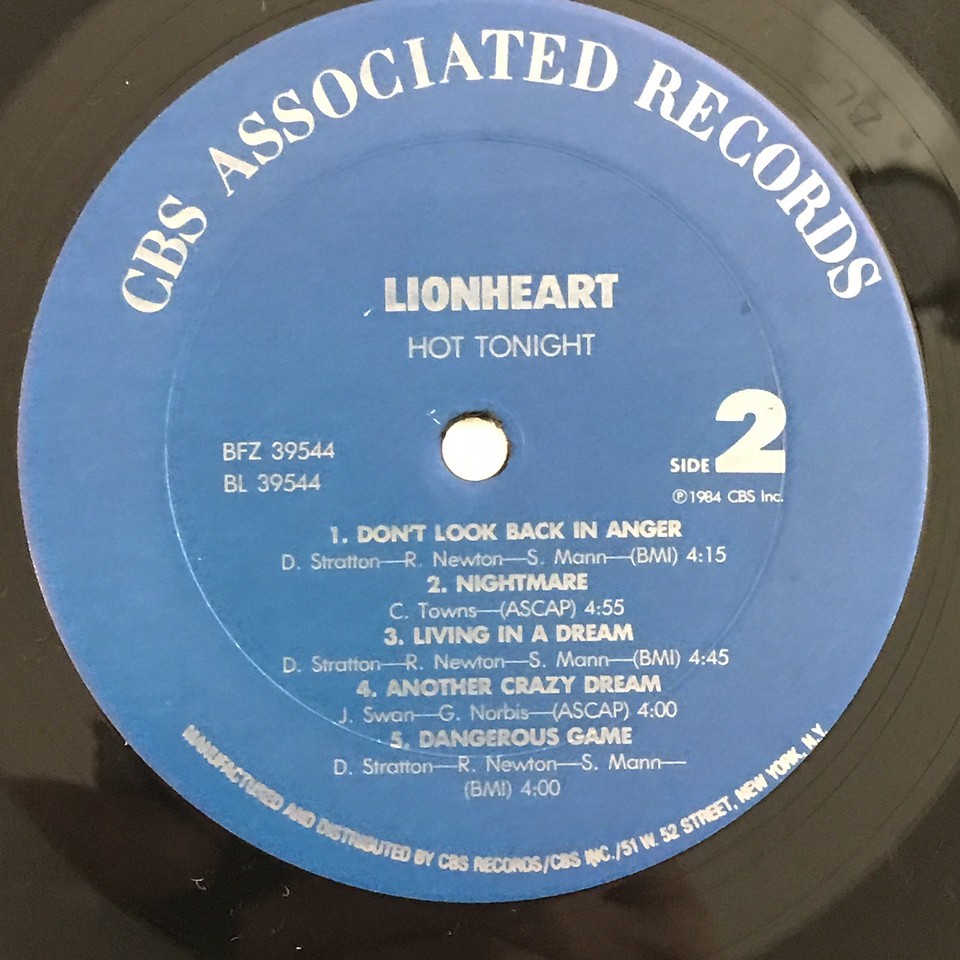 LIONHEART 1984 Hot Tonight 12” 33rpm LP 🇺🇸CBS BFZ 39544 promo | eBay