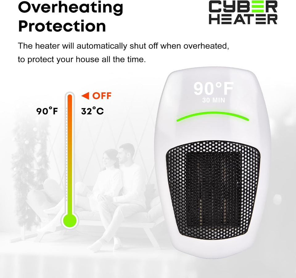 500W Compact Cyber Heater with Remote - Quiet Indoor Electric Space ...