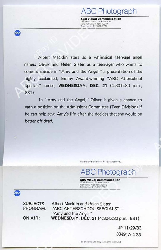 o2487 1983 orig photo Albert Macklin, Helen Slater afterschool special ...