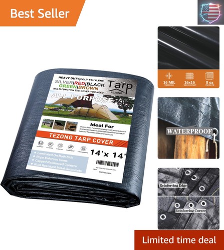 Protective Waterproof Tarp 14x14 ft - Black Poly Heavy Duty Cover for ...