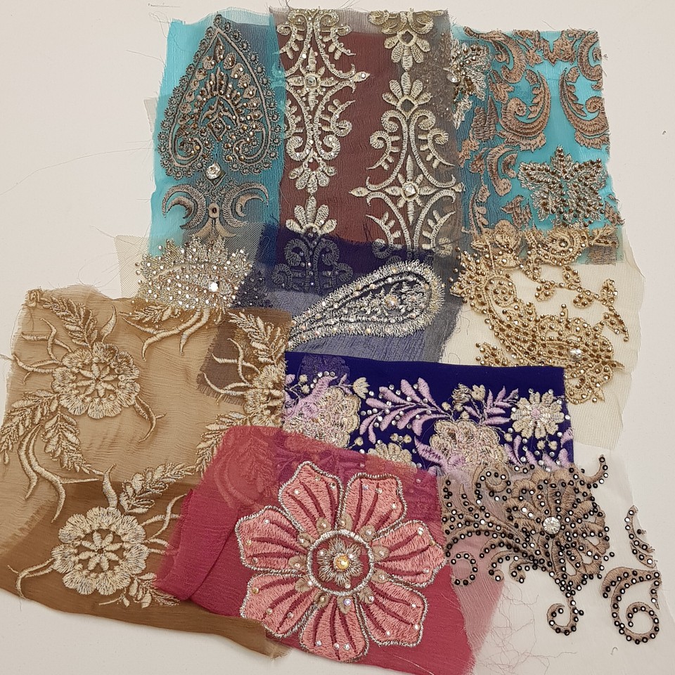 Sari scraps beaded embellished fabric offcuts art projects sequin ...