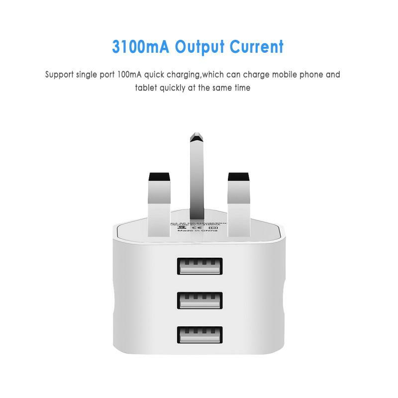 UK Mains 3 Pin Plug Adapter Wall Charger 1/2/3-Port Dual USB For Phones ...