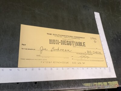 big check -- to Joe Bookman from SPENCER HAYS - Southwestern co. | eBay