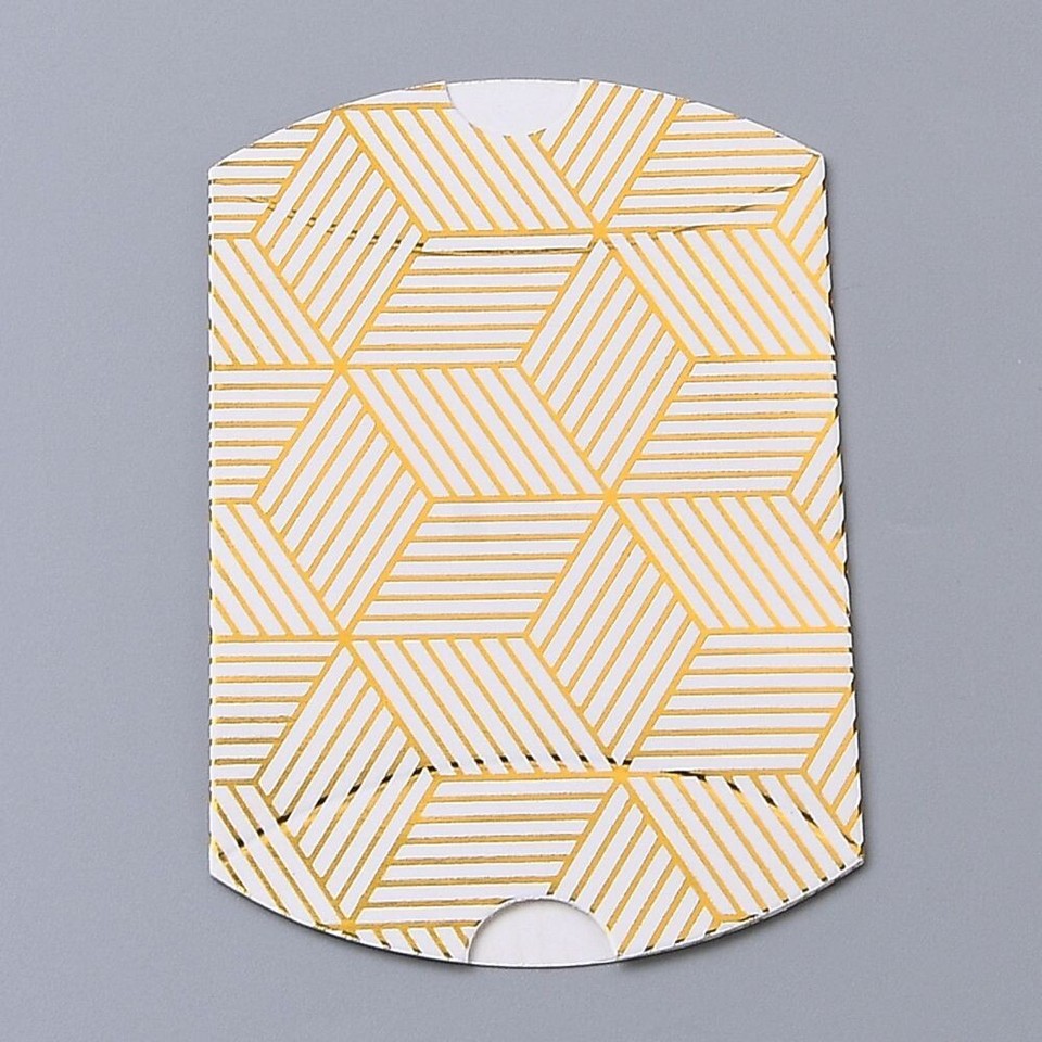 50pc White Gold Kraft Paper Pillow Candy Boxes - 91mm x 63mm x 27mm (3 ...