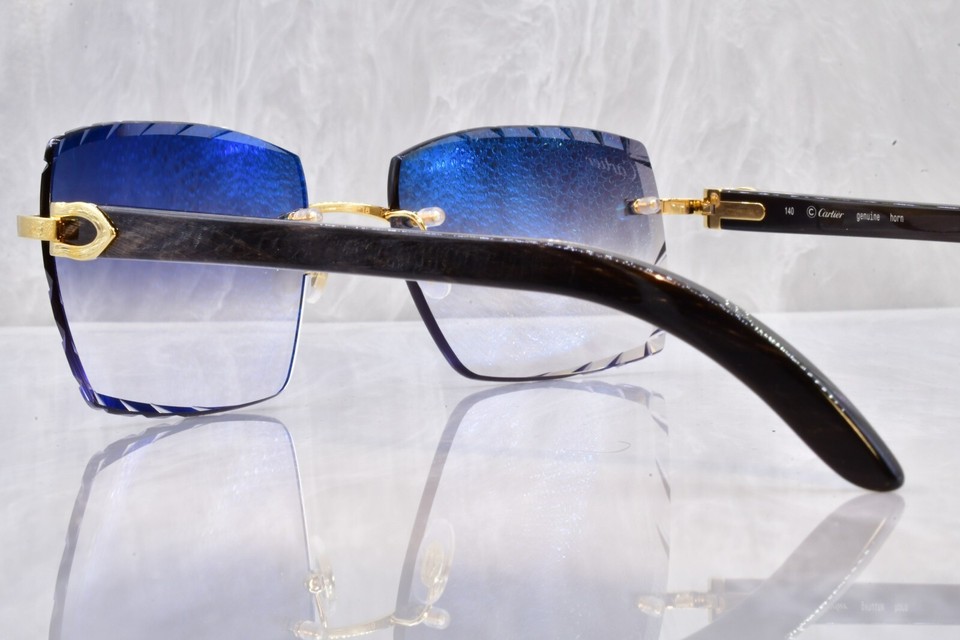 Cartier rimless black buff horn C decor gold Diamond Cut transition ...