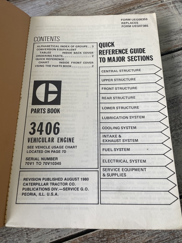 CAT Caterpillar 3406 Engine PARTS Book Manual 70V1-70V10345 Guide Shop ...