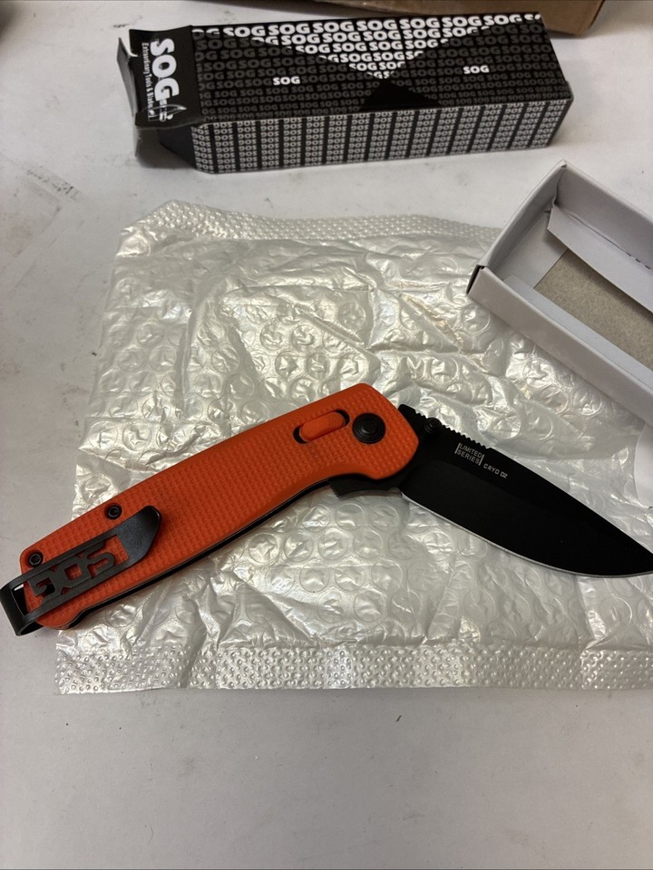 SOG Folder 3" Steel BLACK Blade Orange Handle Knife New | eBay