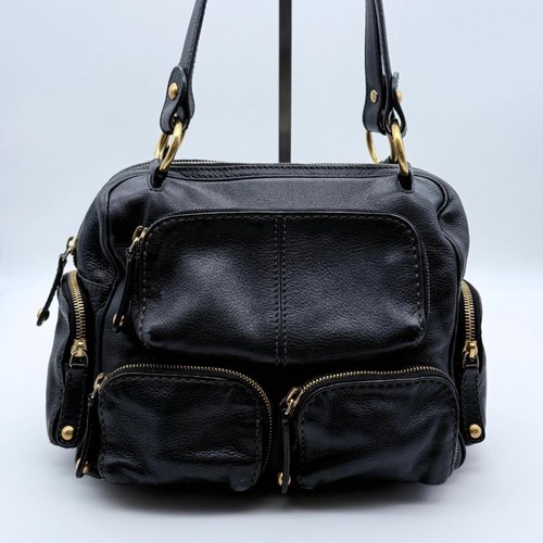 TOD'S Handbag Tote Bag Shoulder Bag Black Leather Logo 127342K | eBay ...