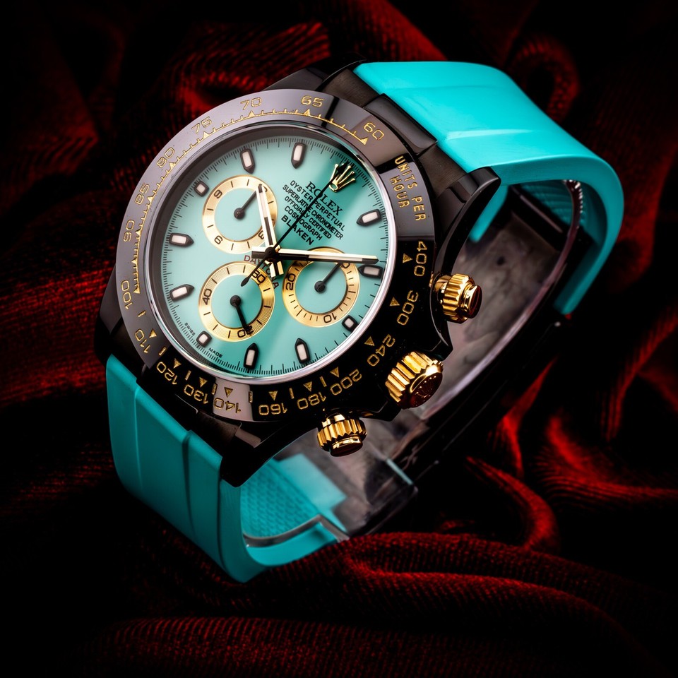 Rolex Blaken Daytona Blue Dial Yellow Gold Black DLC 116503 Complete ...