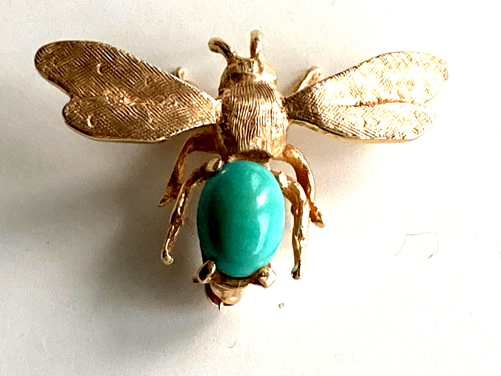 VINTAGE 14K GOLD PERSIAN GENIUNE TURQUOISE BEE PIN BR… - Gem