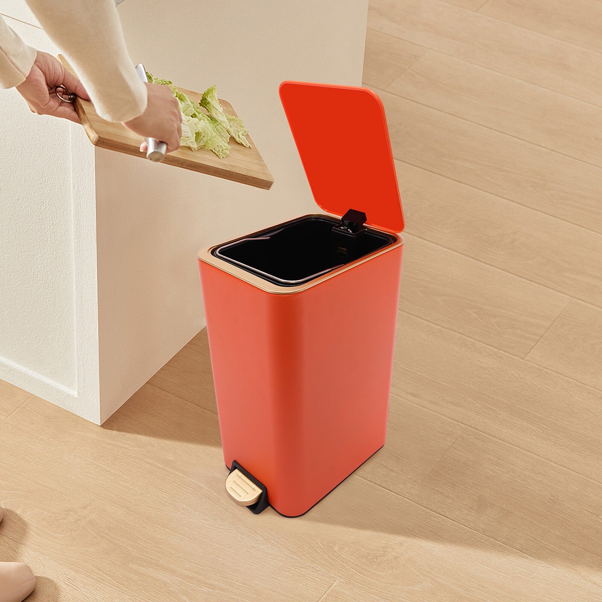 3.17Gal Foot Pedal Trash Can Orange/White/Black Rectangle 3.17Gal Foot Pedal Trash Can Orange/White/Black Rectangle