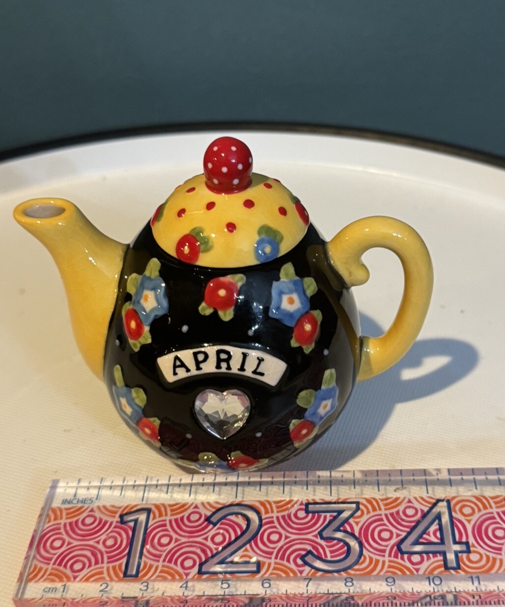 MARY ENGELBREIT MINIATURE TEAPOT APRIL BIRTHSTONE 118081 ENESCO 2005 | eBay