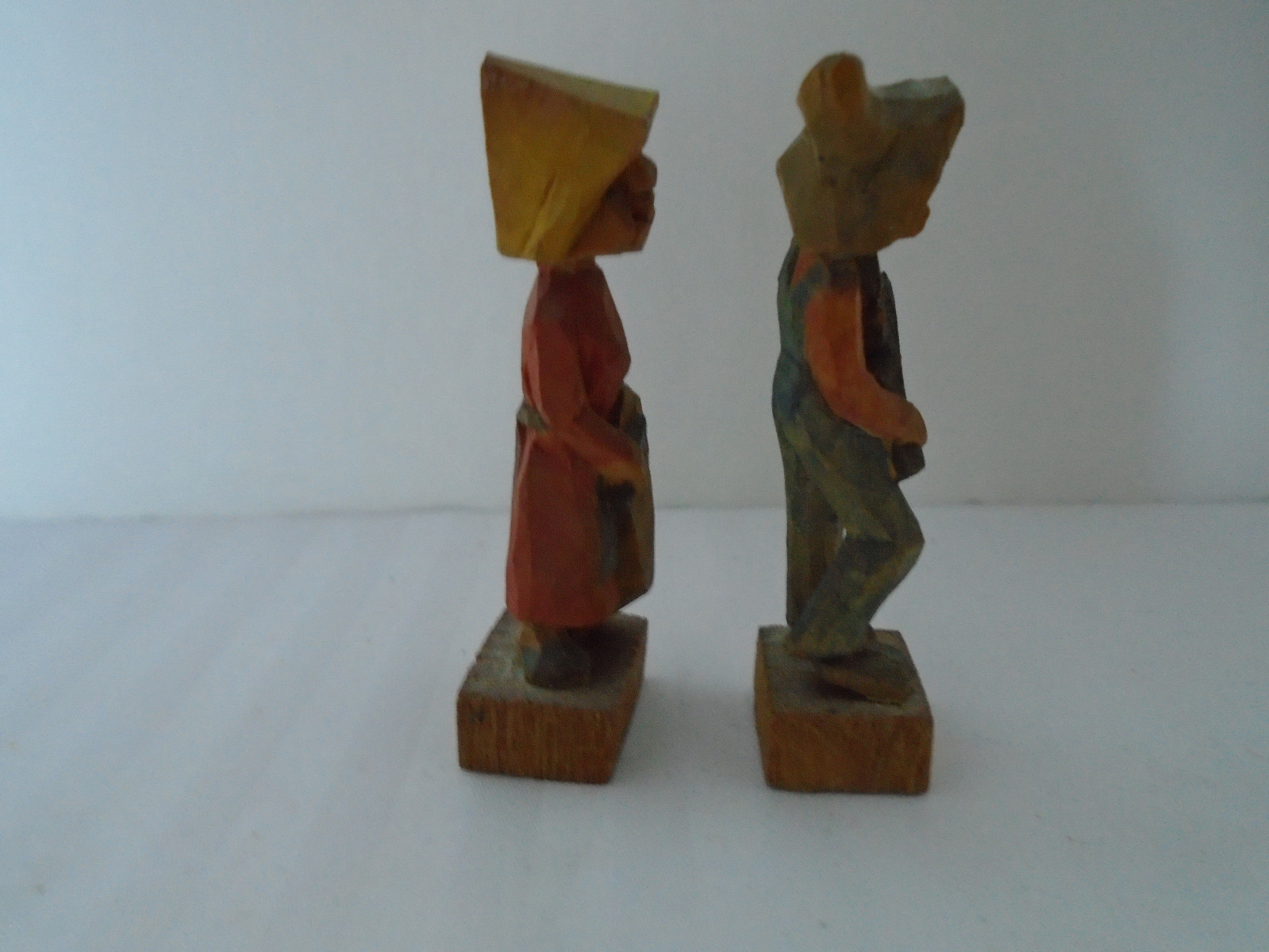 Vintage Hand Carved Man & Woman Miniature Wooden Folk Art Signed ...