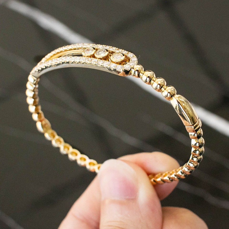 18k Yellow Gold 0.85ctw Floating Diamond Bead Bangle Bracelet | eBay