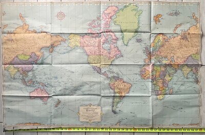 VTG Rand McNally 7 Continents 1930s WORLD Map United States Classroom ...
