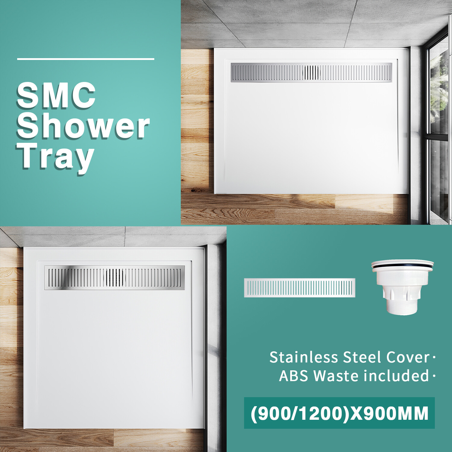 900/1200mm Shower Base Over Square/Rectangle SMC White Shower Tray ...