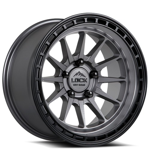 17x9"Lock Off-Road Wheels Baja Matte Grey with Matte Black Ring Rims (4 ...